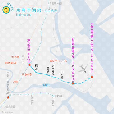 京急空港線 わかりやすい路線図と停車駅一覧 (京急本線 直通) - 駅ずかん