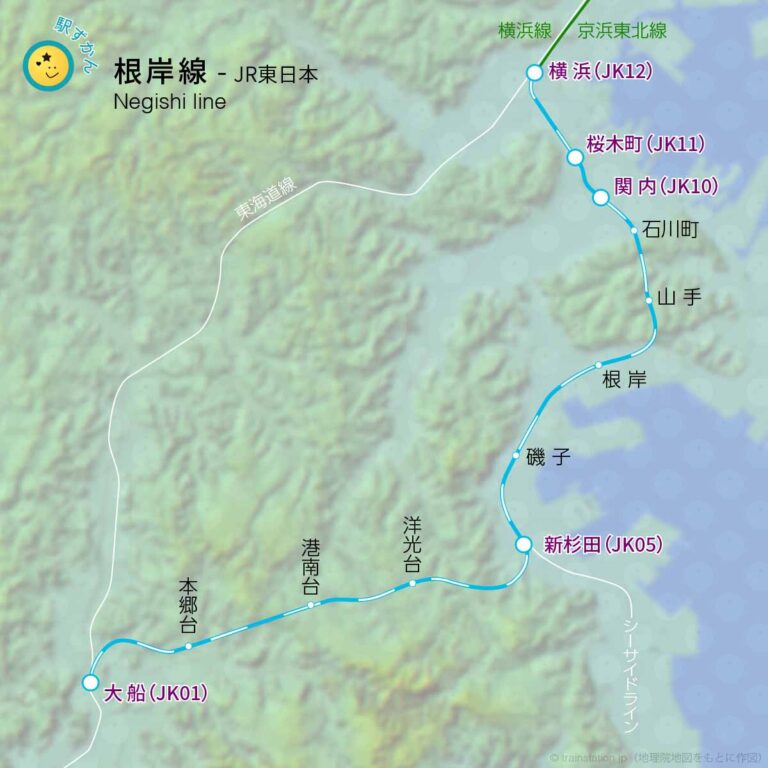 根岸線 地図上の路線図と駅一覧 (JR東日本) - 駅ずかん