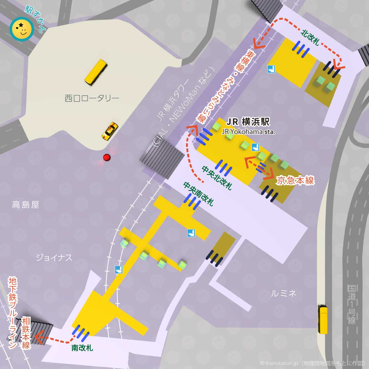 JR 横浜駅 構内図 (東海道線・京浜東北線ほか) わかりやすいマップ - 駅ずかん