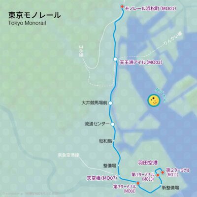 東京モノレール 路線図（地形地図）と停車駅一覧 - 駅ずかん