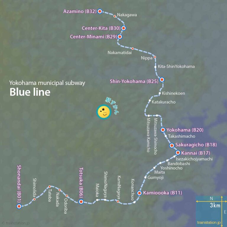 Yokohama municipal subway Blue Line - Japan Train Map